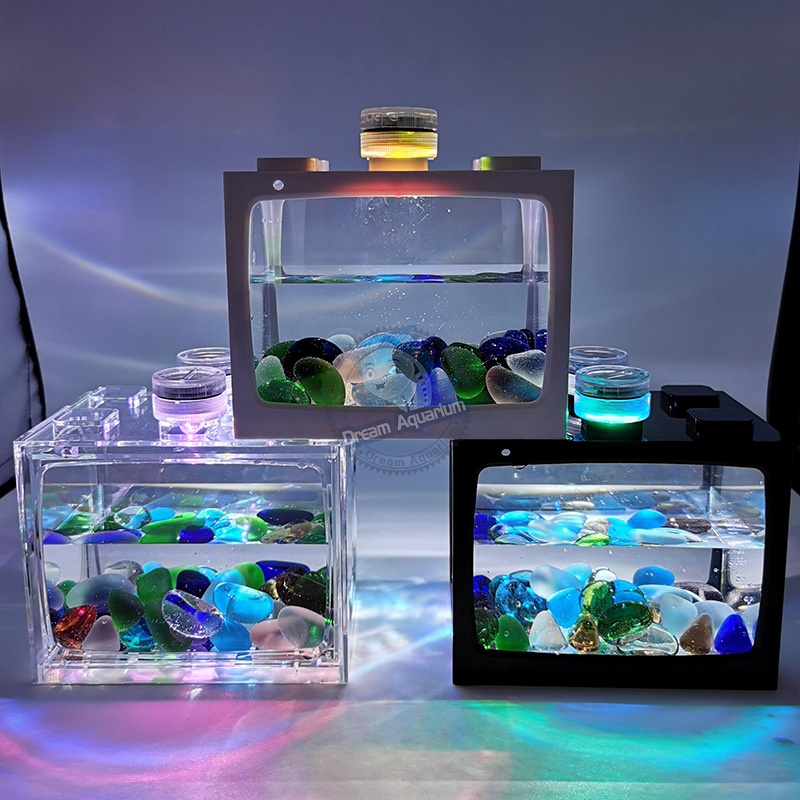 Mini Aquarium Betta fish Fighting Cylinder Building block fish tank ...