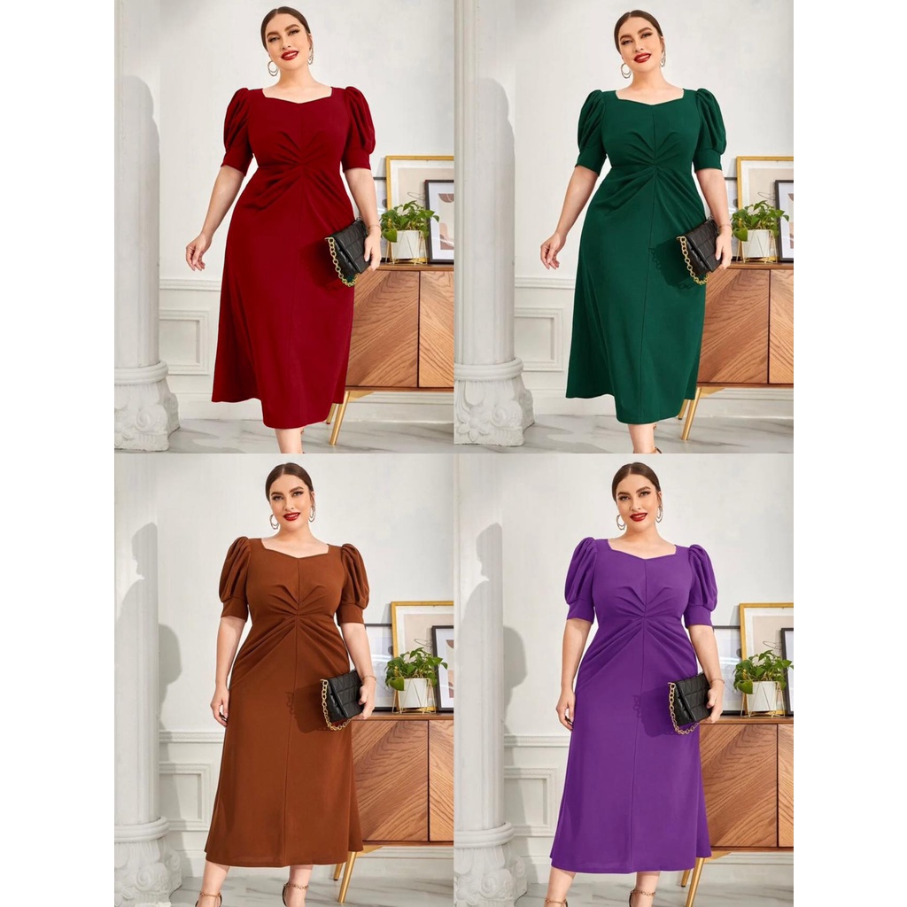 A3081 Miss Muse Puff Sleeve Sweetheart Neck Fold Plus Size Dress ...