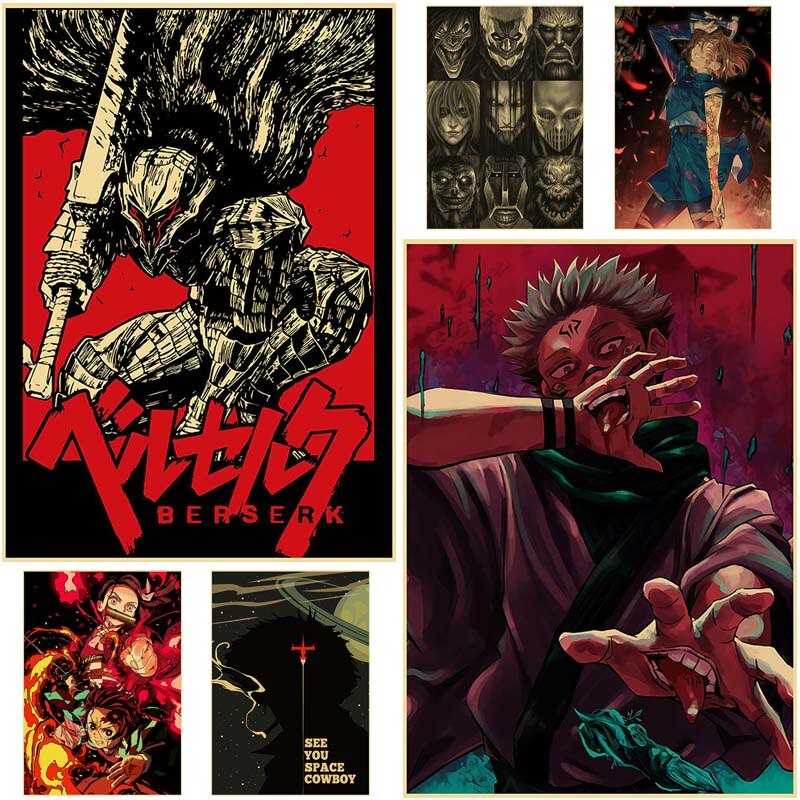 Japanese Anime Collection Demon Slayer Attack on Titan Poster Retro ...