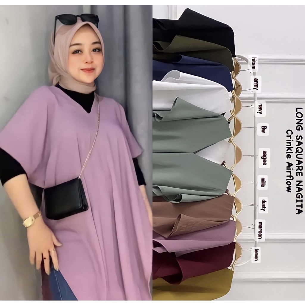 Women's Tops Long Square Blouse Material Airflow Premium Oversize ...