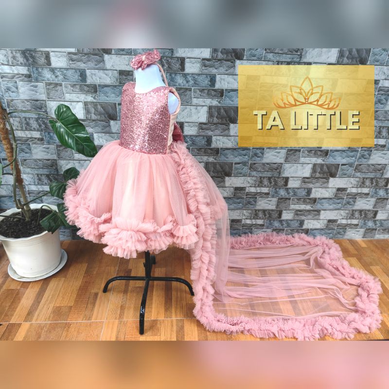 Kids Gown Trendy Raffles with Detachable Train | Shopee Philippines