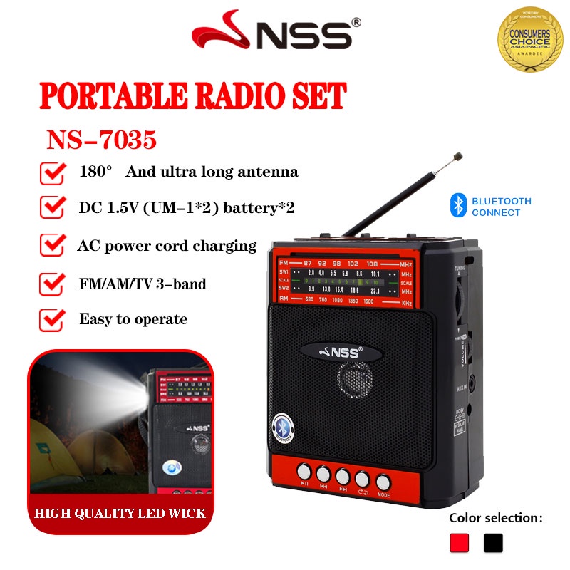 NSS Portable Radio AM/FM/SW1/SW2 4 BAND Bluetooth Radio USB SD MUSIC PLAYER NS-7035 | Shopee ...