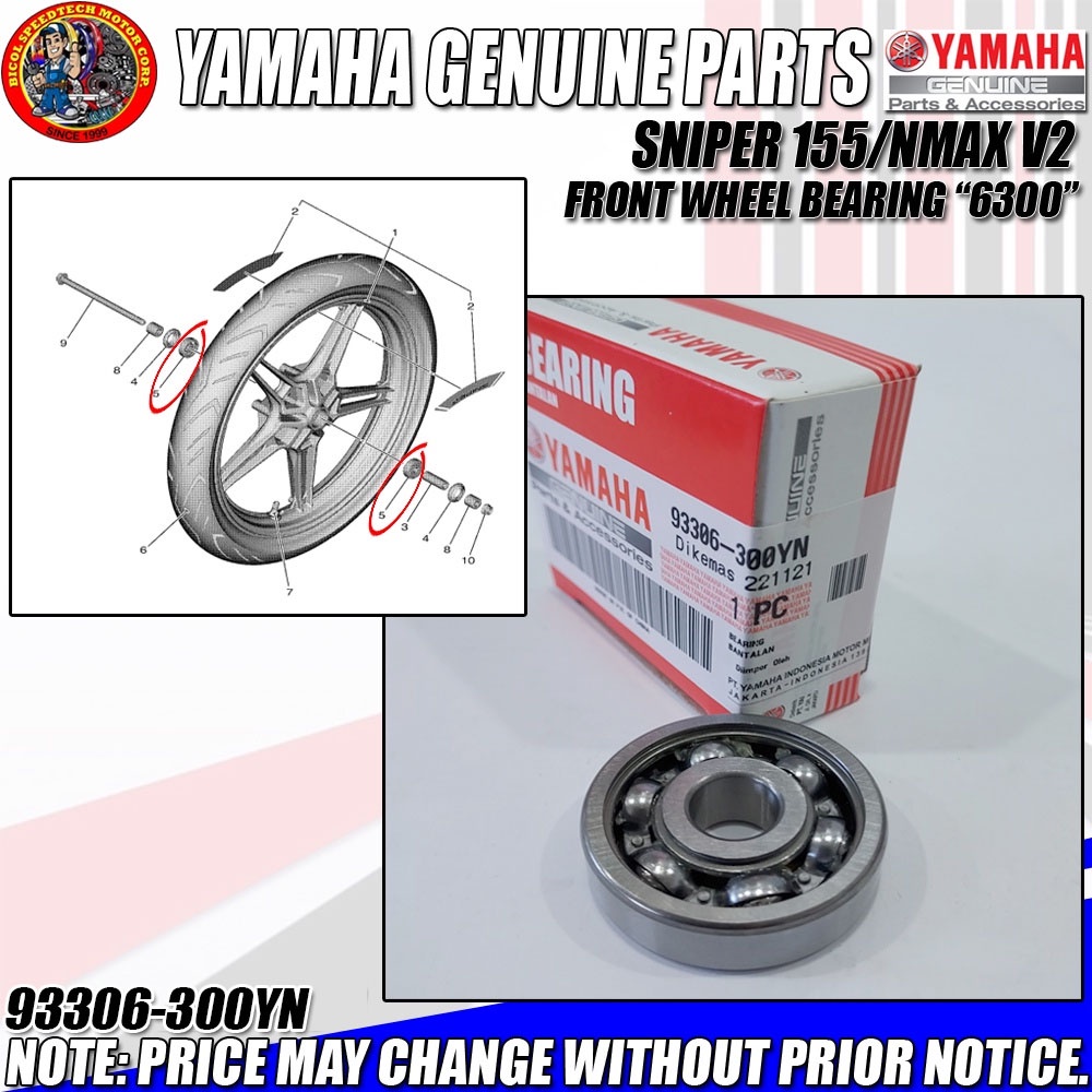 SNIPER 150 V2/155/NMAX V2 FRONT WHEEL BEARING 6300 (YGP) (GENUINE: 93306-300YN) | Shopee Philippines