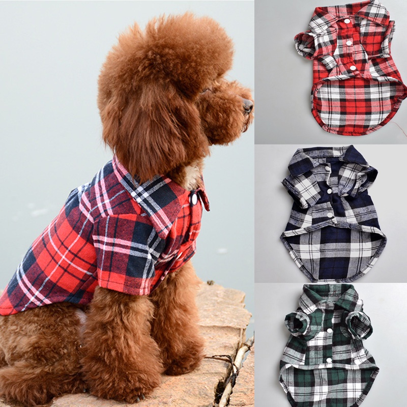 Red Checkered Plaid Dog Clothes for Shih Tzu Male British Style Pet ...