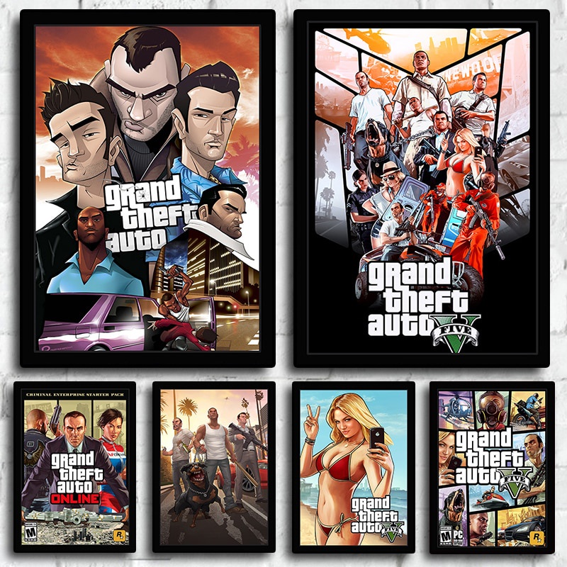 Grand Theft Auto Game Role Retro Poster GTA 5 Pictures Living Game Room ...