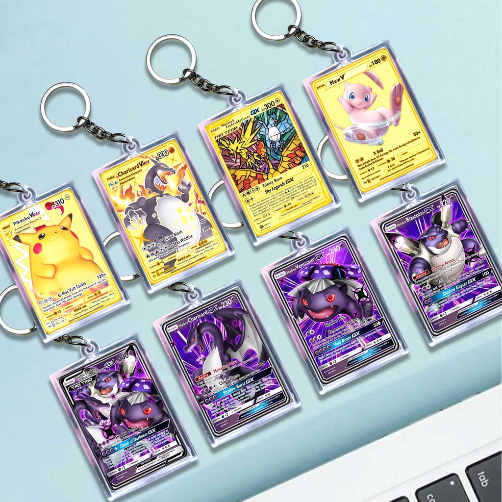 GANTUNGAN Pokemon Edotion Gold & Shadow Hologram Keychain Card Keychain ...