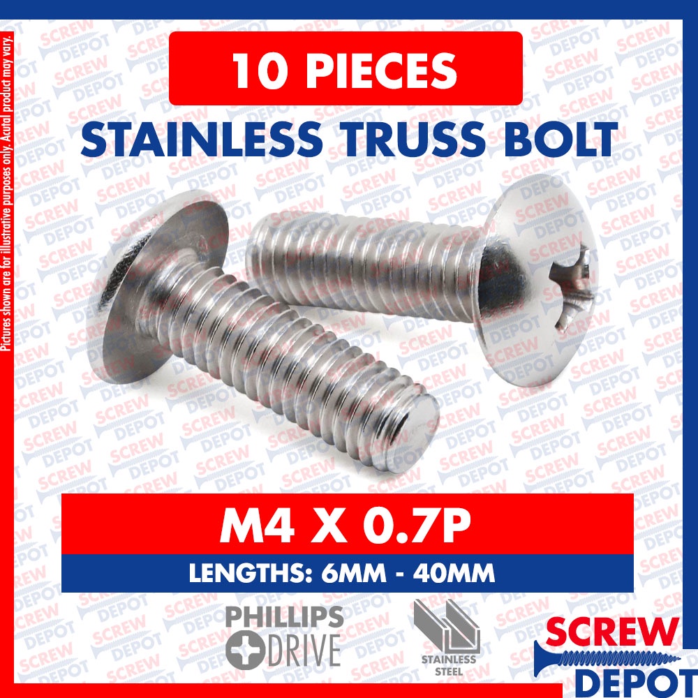 10PCS SS Truss Head M4 (4MM) Stainless Big Head Philip / Machine Screw Umbrella / Screw Depot ...