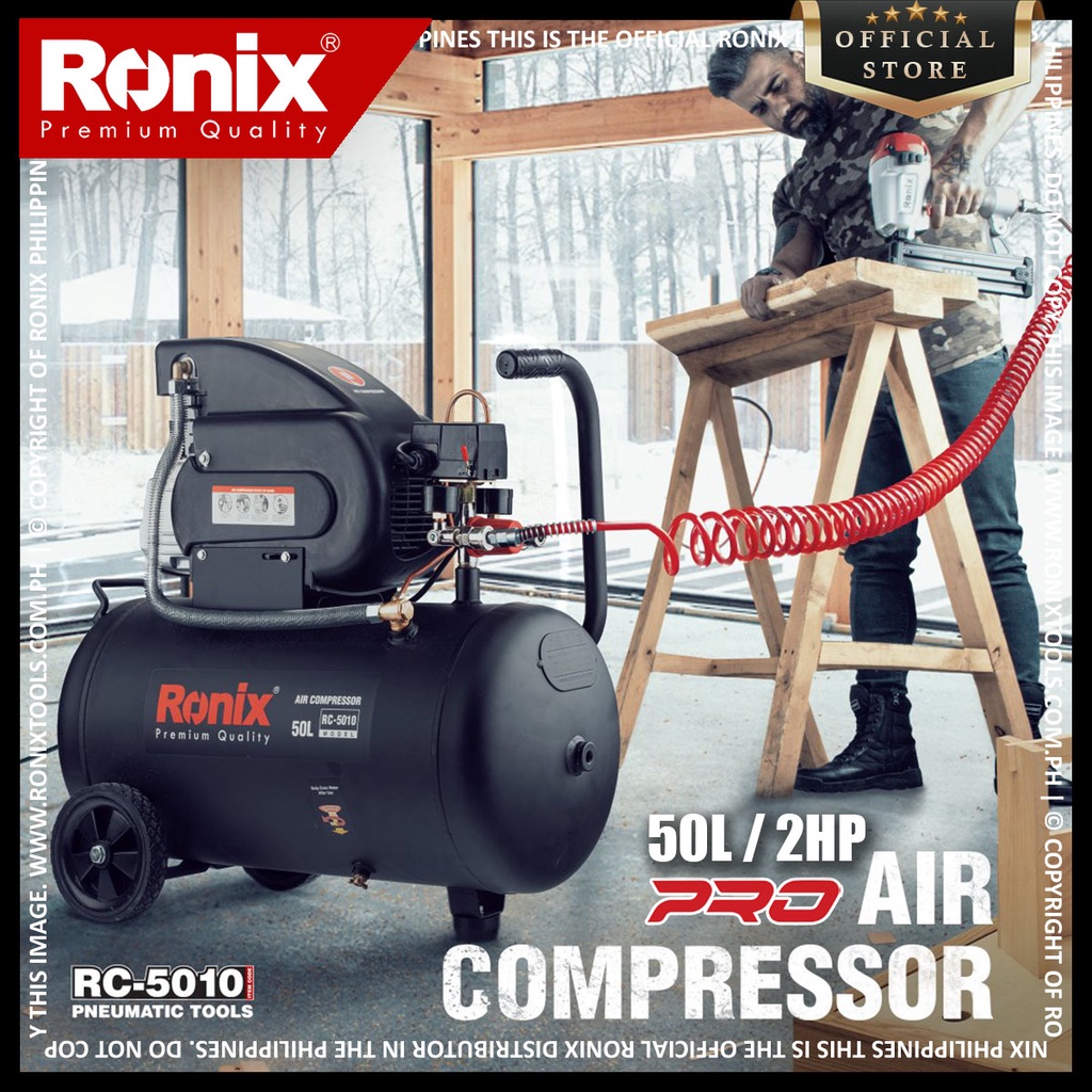 Ronix RC-5010 Air Compressor 50L (2 HP) 2800RPM 8Bar / 116psi pressure Air delivery 200L/Min 220 ...