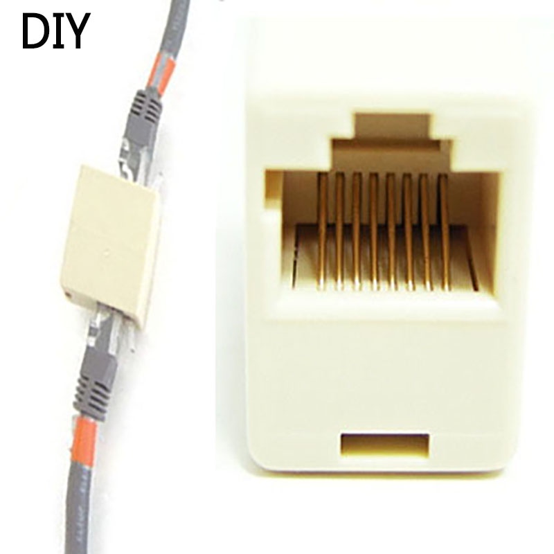Beige yellow RJ45 network cable connector network straight-through head ...