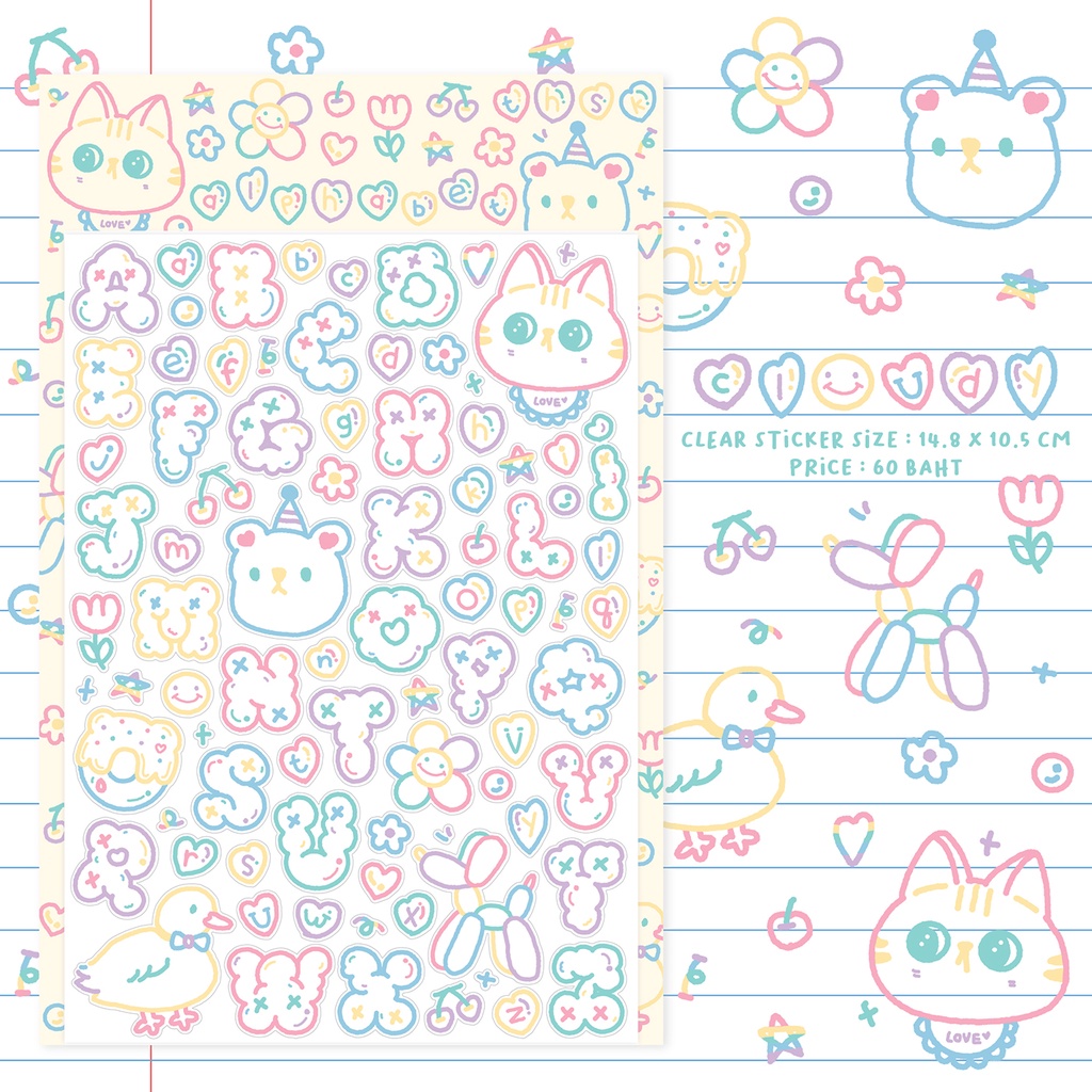 Cloudy Alphabet Sticker Cute Stickers With Cartoon Characters. | Shopee ...