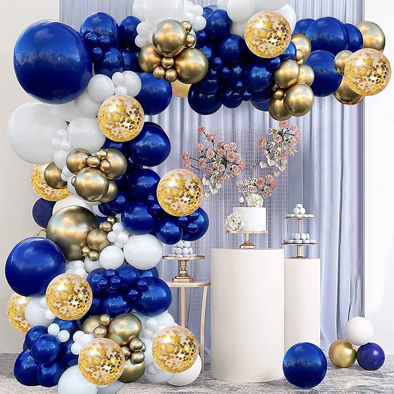 136 Pcs Balloon Set Arch Blue Metallic Balloon Garland Balloon Chain ...