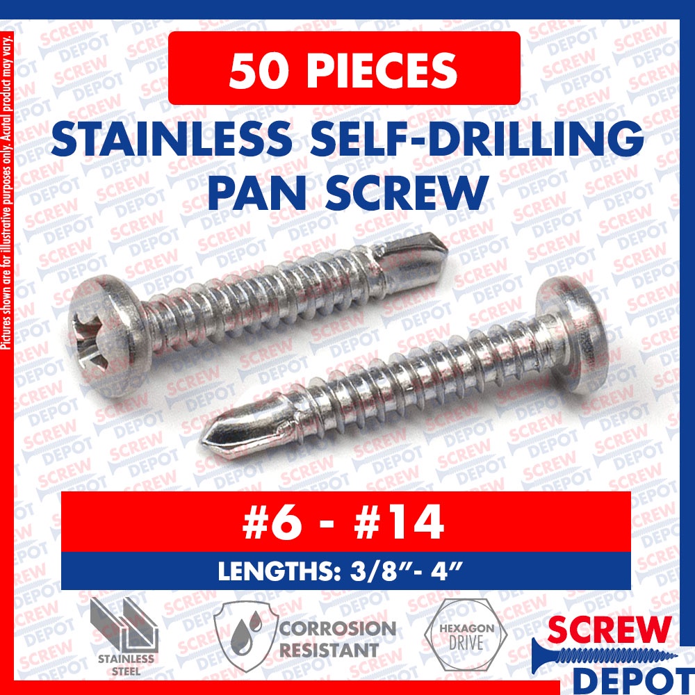 50PCS #6 ~ #14 STAINLESS Pan Head Self Drilling / Pan Teks / SS Panteks ...