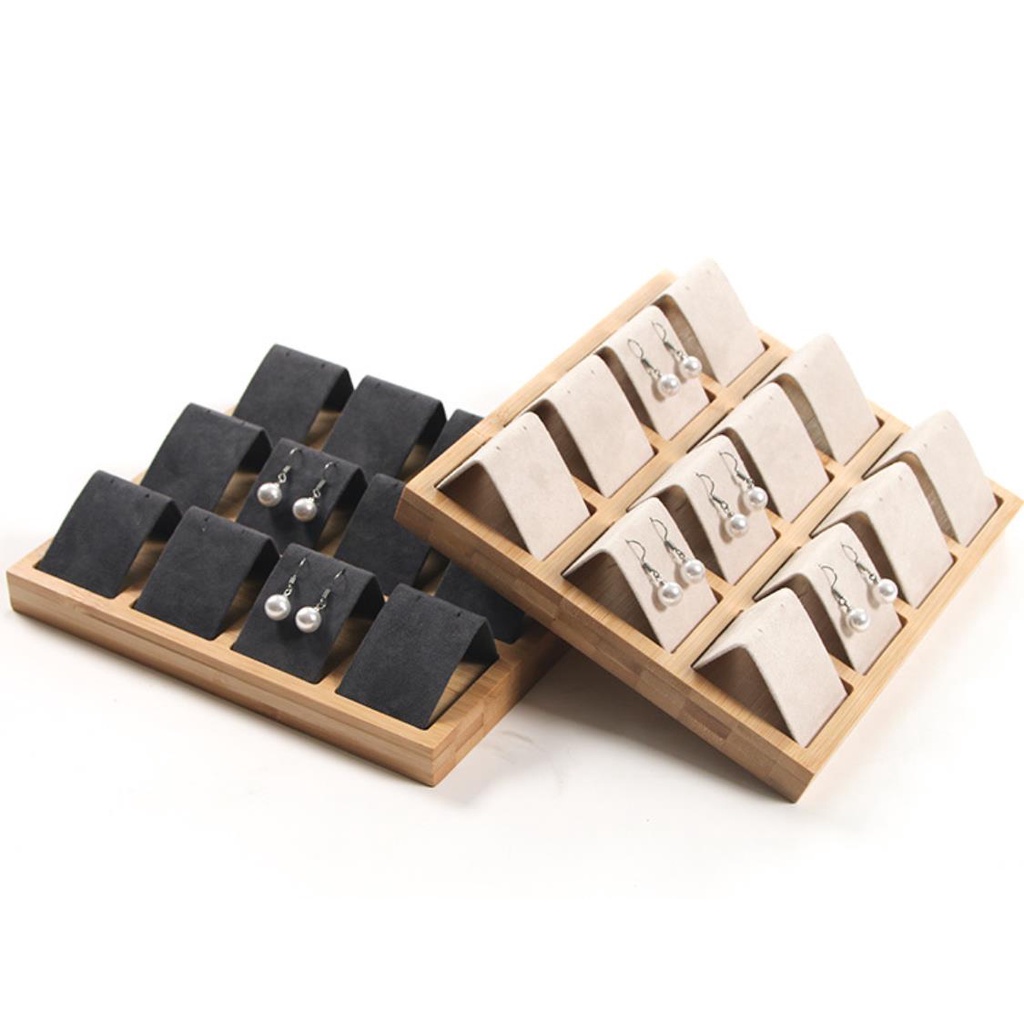 12 Pairs of Earring Display Tray Stand Holder Velvet Stud Earrings ...