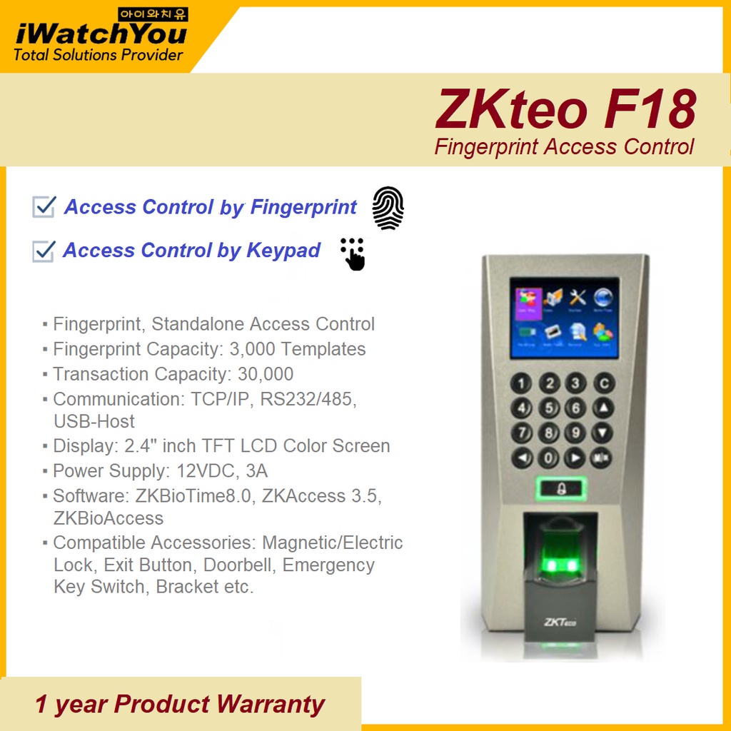 Fingerprint Access Control ZKTeco F18, High-Performance Firmware, Slim and Elegant Design ...