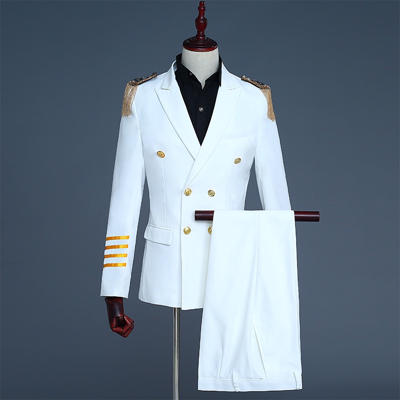Mens Peak Lapel Airline Pilot Captain Suit Aviator Costume Uniform ...