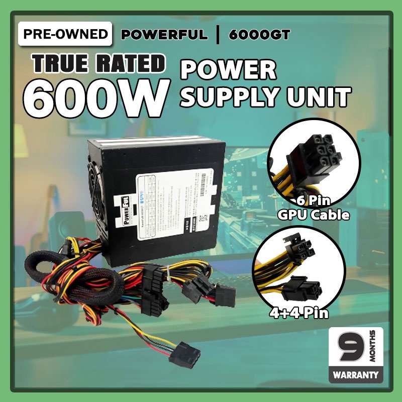 600W True Rated Power Supply Unit Powerful 6000GT with GPU cable Heavy ...