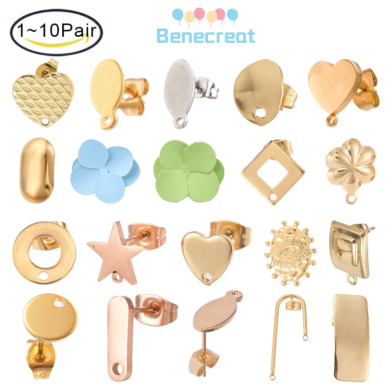 2pc~20pc 304 Stainless Steel Stud Earrings Findings with Loop Ear Nut ...