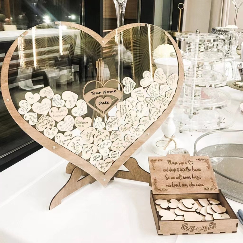 Heart Shaped Wedding Guest Book Drop Box Frame Party Decoration with 80 ...