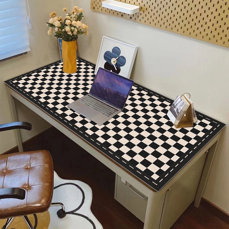 Student Desk Mat Large Simple Checkerboard Leather Table Mat Waterproof ...