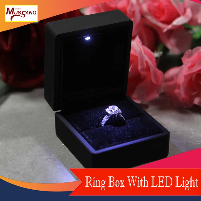 Ring Box With LED Light Rings Velvet Jewelry Case, LED Light Ring Box ...