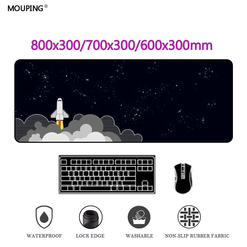 Space Mouse Pad Gamer Accessories Rocket Moausepad Xxl Black Rubber Mat ...