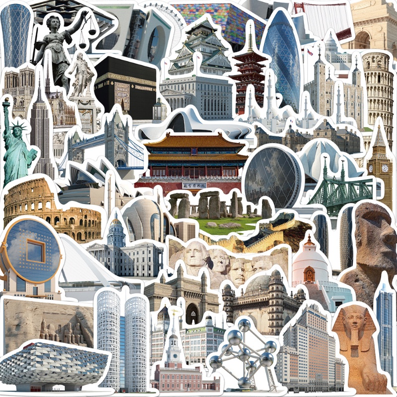 65pcs World Famous Building Stickers for Laptop Scrapbook Water Bottle ...