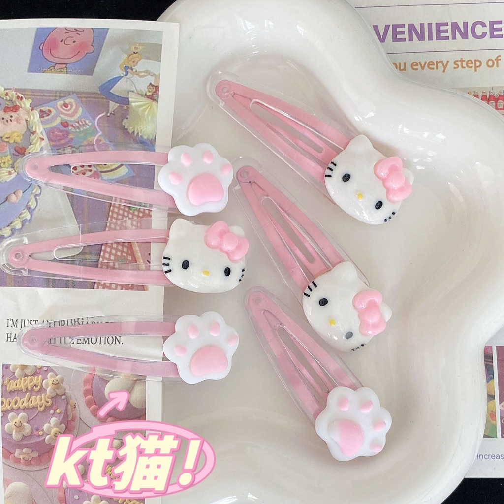 Pink KT Cat Bb Clip Jelly Sense Ins Sweet Cute Cat Hair Claw Girl Side ...