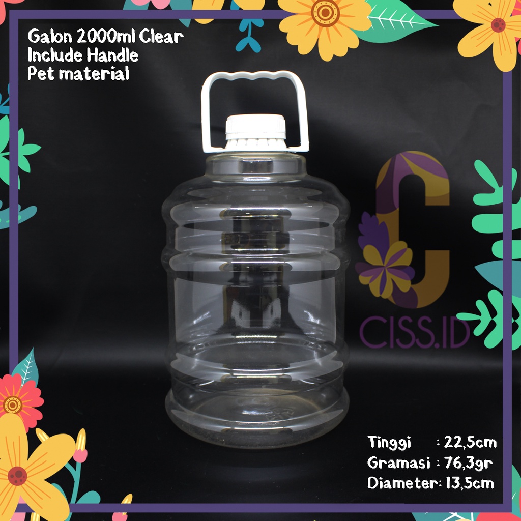 2000ml 2 LITER CLEAR MINI GALLON PLASTIC BOTTLE PLUS PET HANDLE ZAMZAM ...