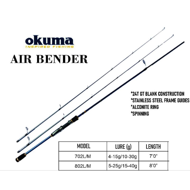 OKUMA AIR BENDER SPINNING ROD 702L/M-802L/M TWO TIPS | Shopee Philippines