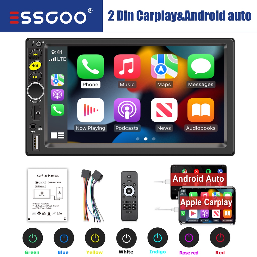 NEW Carplay Android Auto 2 Din 7 inch Car MP5 player Bluetooth Stereo ...