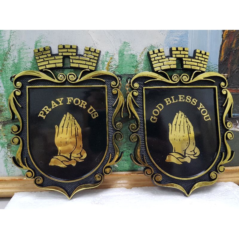 4x6 inches hanging shield plaque pray for us and God bless you with ...