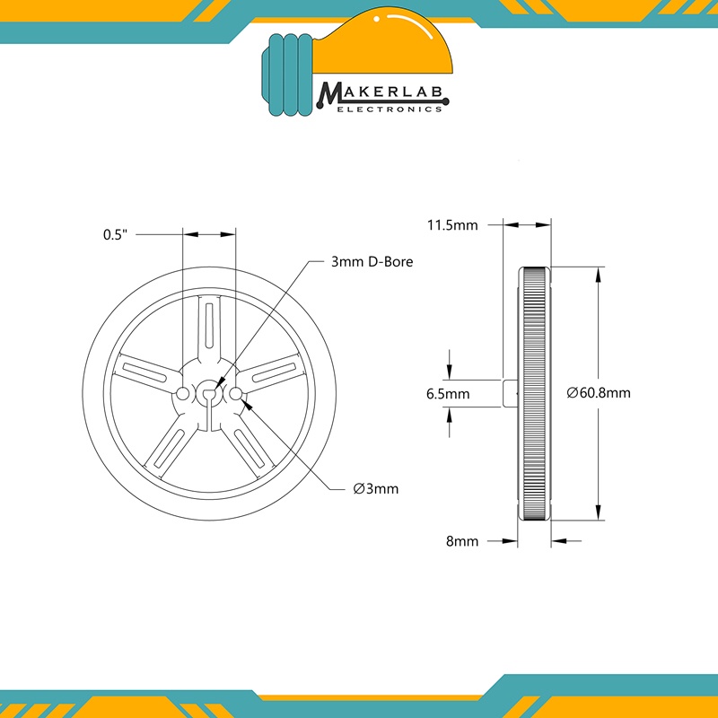 60mm N20 Wheel | 28.6mm 3Pi MiniQ Wheel for N20 DC Motor | Shopee ...