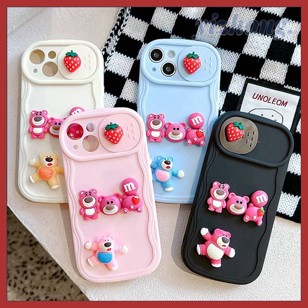 For IPhone 11 13 14 12 Pro 3D Strawberry Decor Cute Lotso Bear Creative ...