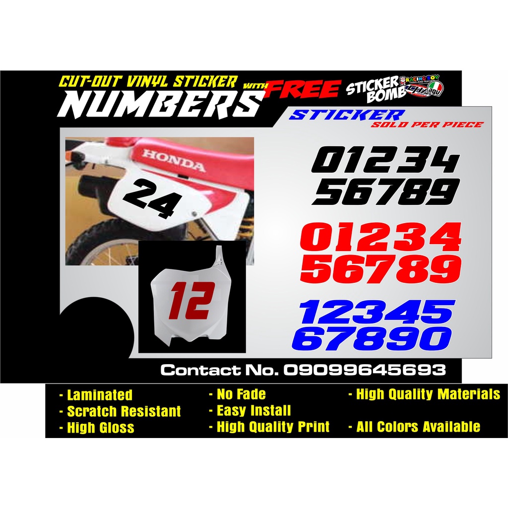 Cut-out vinyl Sticker Numbers for Side Fairings cover, cowling, racing ...