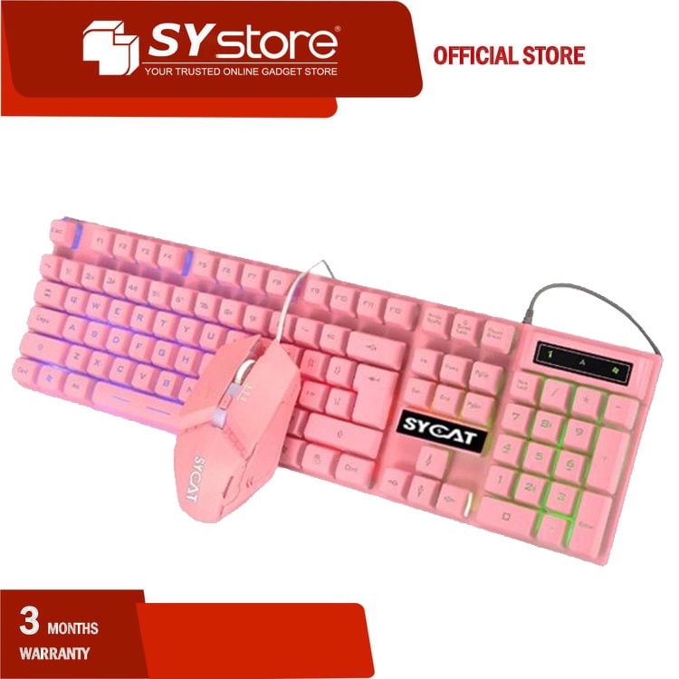 SYCAT Pink Keyboard with Mouse Set LED Backlit Gaming Keyboard Mouse ...