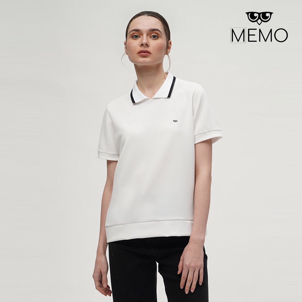 Memo Polo With Contrast Tipping For Women (White) | Shopee Philippines
