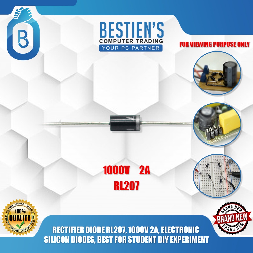 RECTIFIER DIODE RL207, 1000V 2A, ELECTRONIC SILICON DIODES, BEST FOR ...