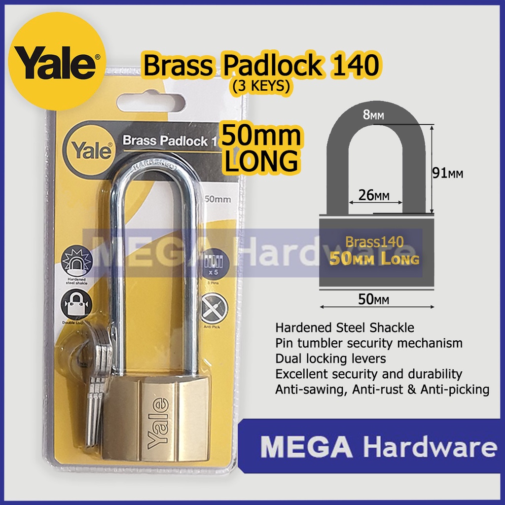 Yale V140 Outdoor Brass Padlock Heavy Duty 30mm 40mm 50mm 60mm 70mm ...