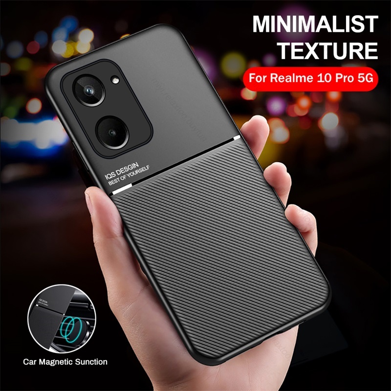 For Realme 10 Pro 5G Case Leather Texture Car Magnetic Holder Cover ...