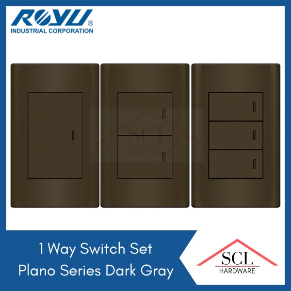 Royu Plano Series Dark Gray 1 Way Switch Set (1gang, 2gang, 3gang ...