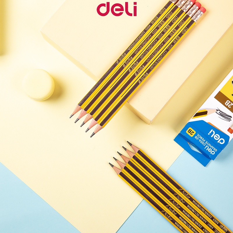 Deli 12pcs Box Graphite Pencil Hb 2b Pencil With Erase School Supplies
