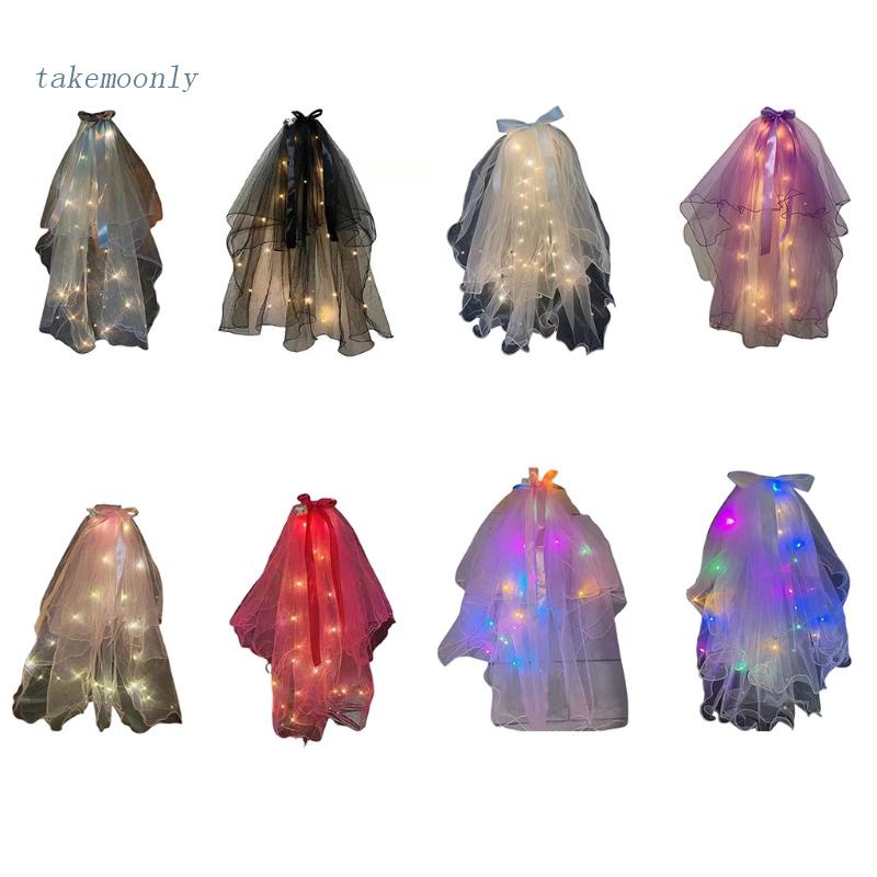 TAK Bridal Veil with Comb/Clip Embellished with Lights String Ribbon ...