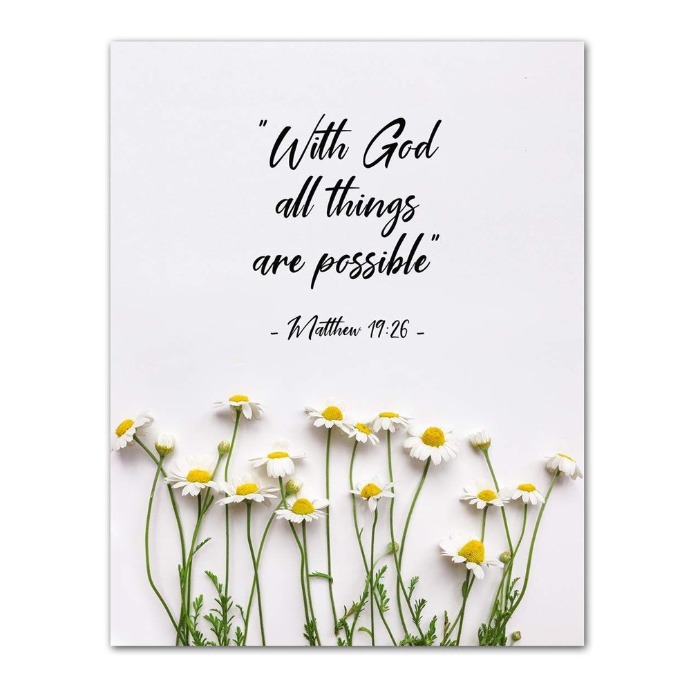 Matthew :With God All Things Are Possible Bible Verse Quote Wall Art Unframed Yellow Daisies ...