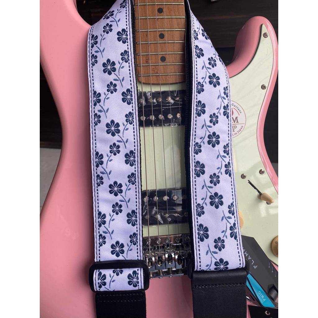 FIREGLOW White Blue Flower Guitar Strap Acoustic Guitar Strap HRD17 I ...