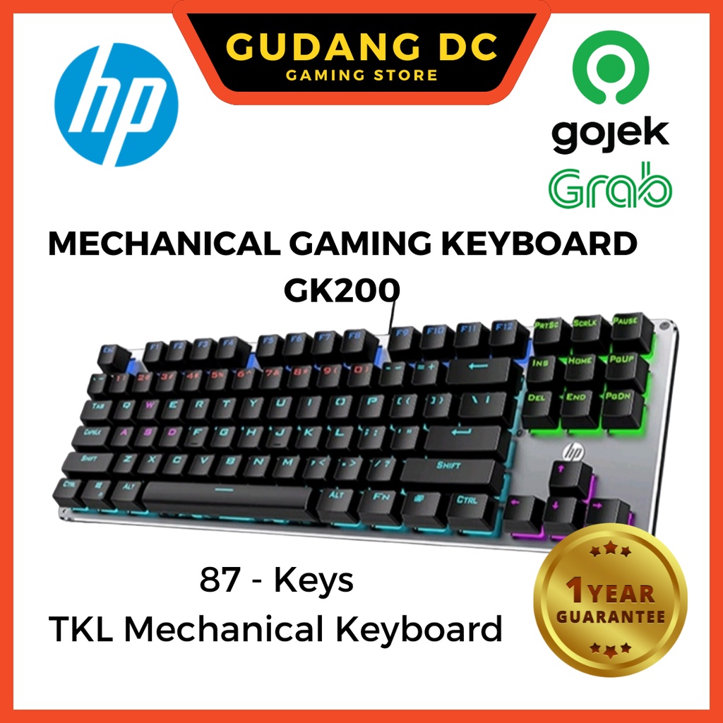Gaming Keyboard RGB Blue Switch TKL Gray Mechanical Keyboard HP GK200 ...