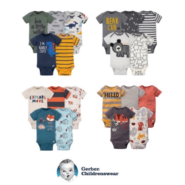 Original GERBER 5-Pack Baby Boys Short Sleeve Onesies Bodysuit | Shopee ...
