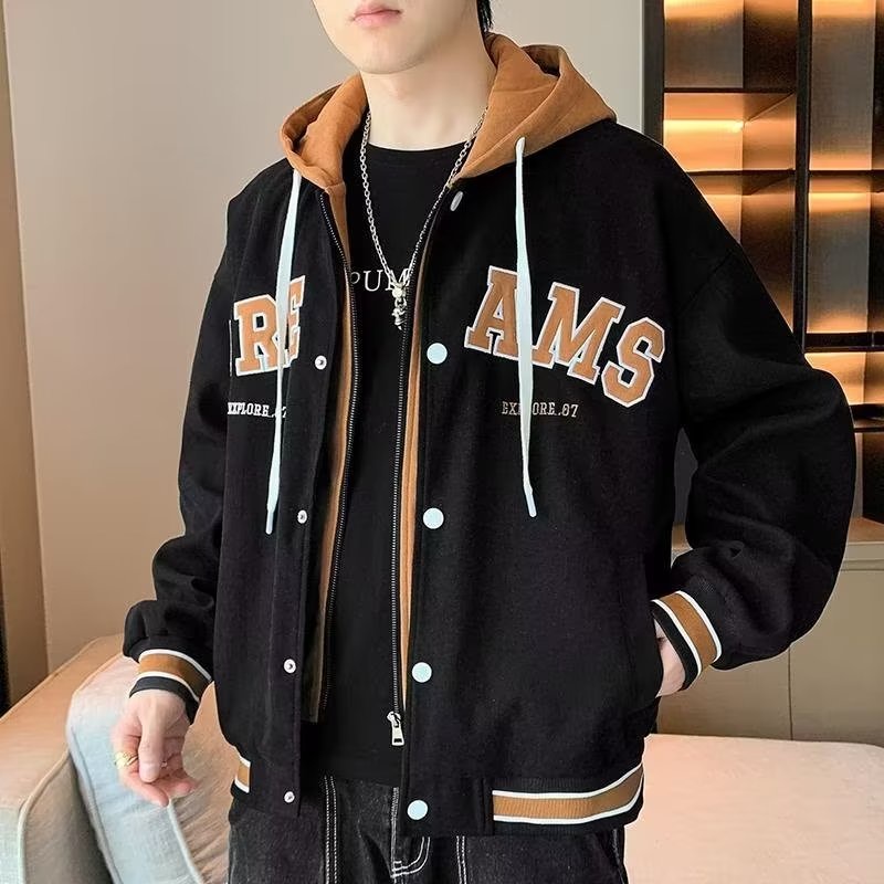 Fashion Hooded Baseball Jacket For Men Loose And Versatile Korean Style ...
