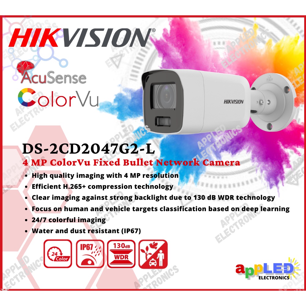 Hikvision DS-2CD2047G2-L 4MP Bullet Acusense ColorVu (24/7 Full Color Imaging) IP Network Camera ...