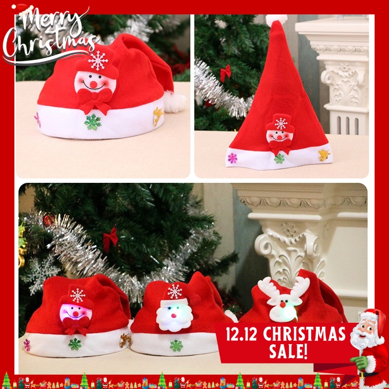 Christmas Party Hat Light Up LED Christmas Hat Flannel Santa Claus ...