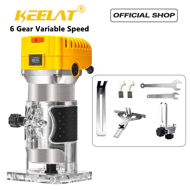 KEELAT 1200W Power Tools Handheld Palm Wood Router With 15pcs Bits ...